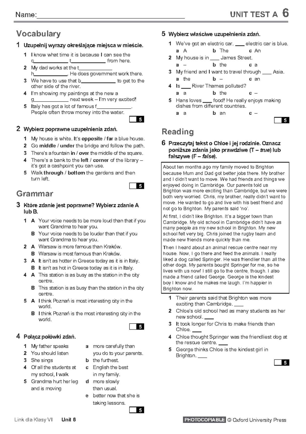 L6 U6 Unit Test A: Vocabulary and Grammar Exercises - Studocu
