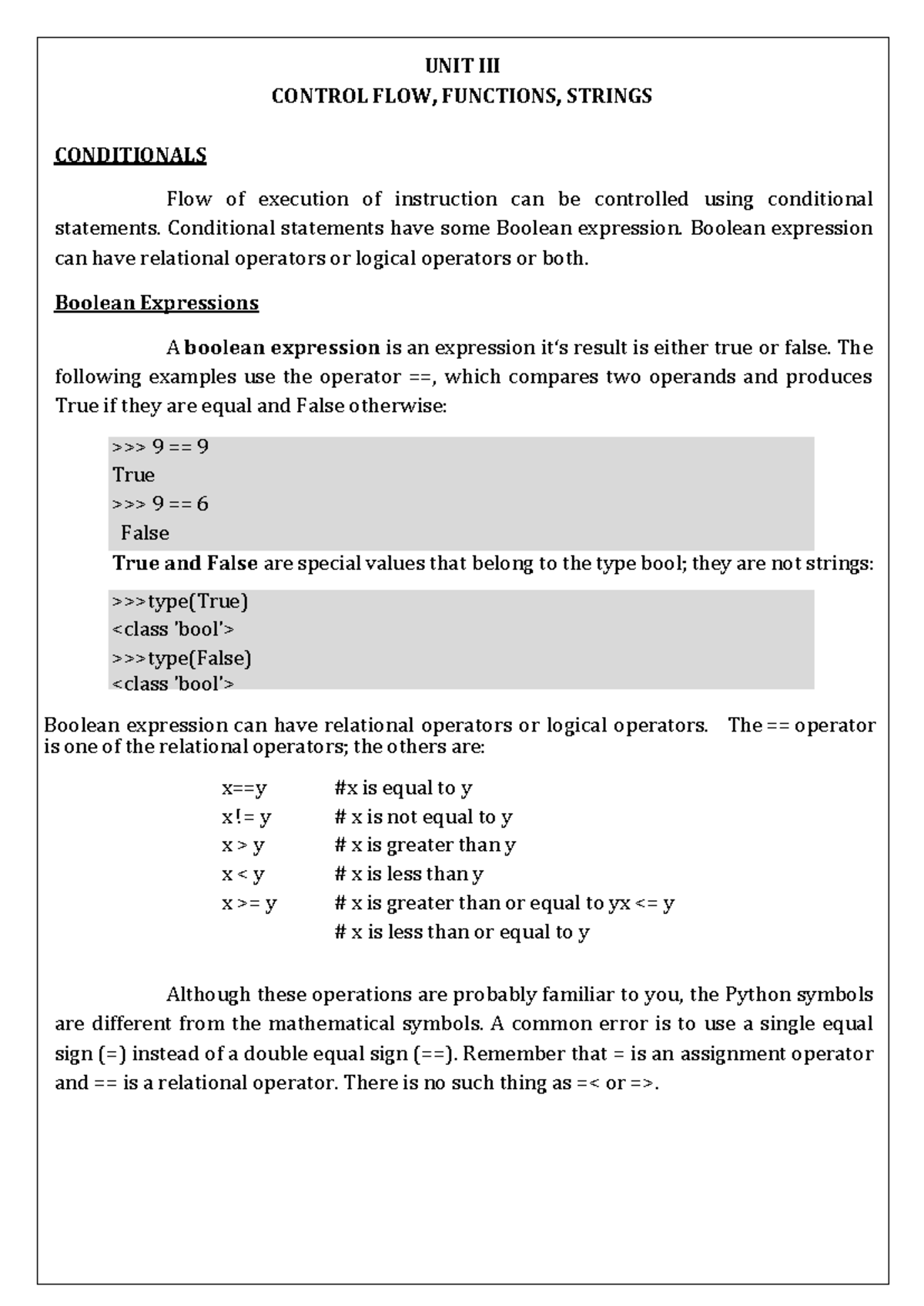 PPS Python UNIT 3: Control Flow, Functions, and Conditionals Notes ...