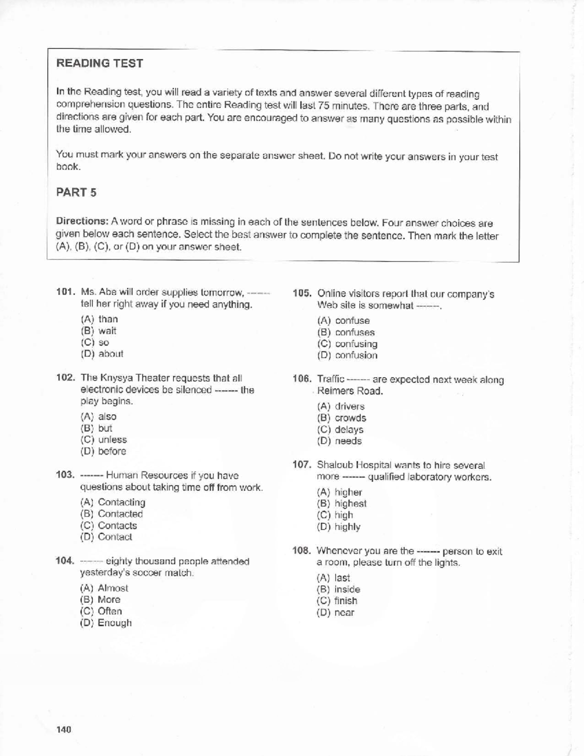 READING TEST 5-9 (PART 5-6) 2022 - Studocu
