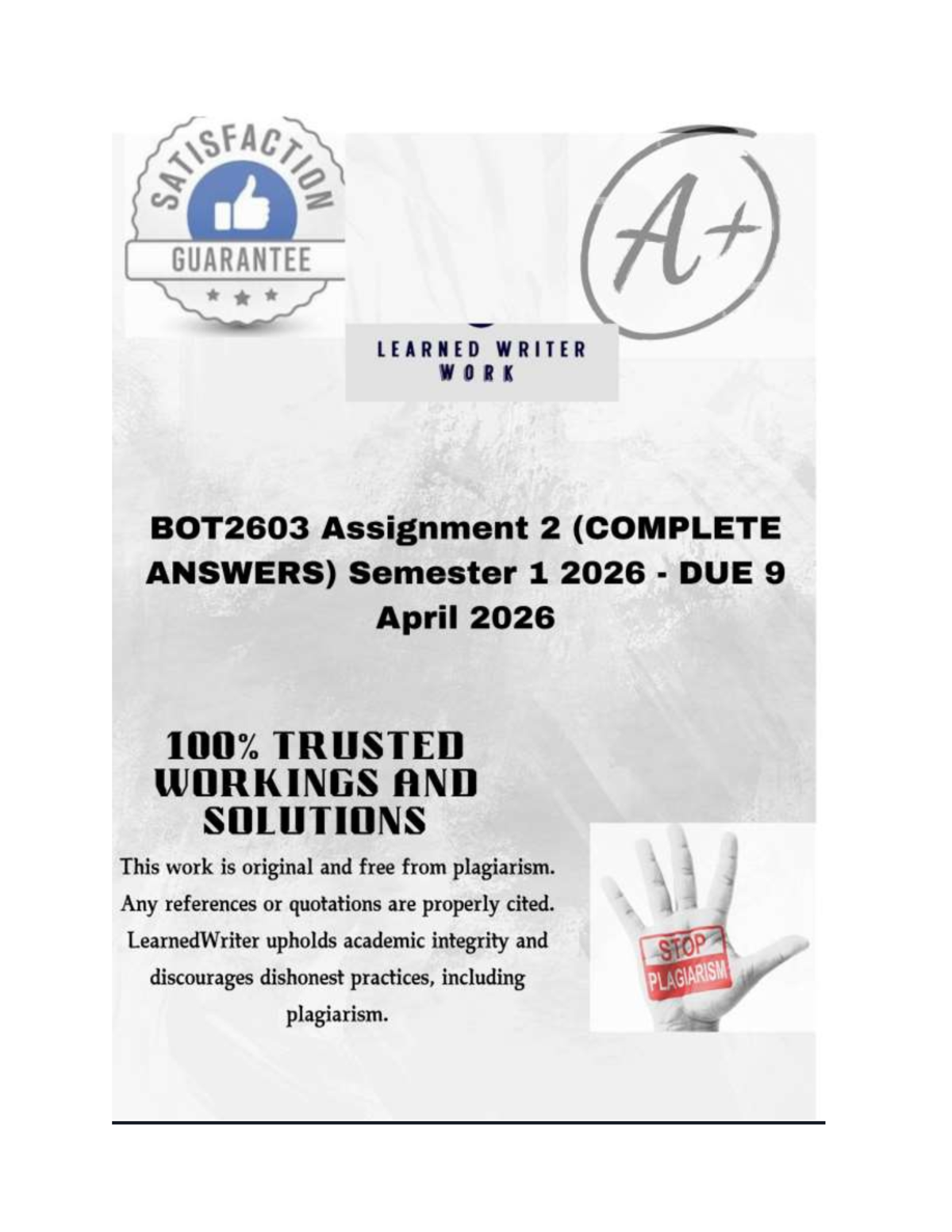 BOT2603 Assignment 2: Comprehensive Solutions and Explanations - Studocu