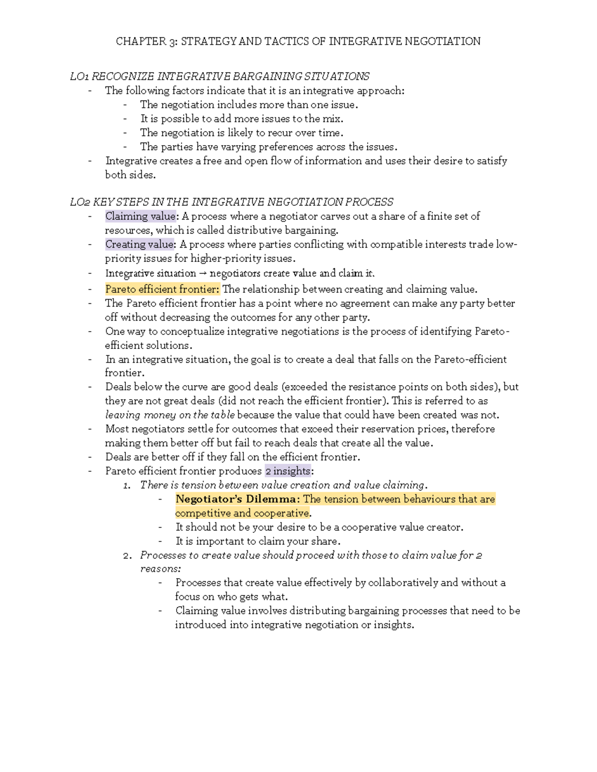 Chapter 3: Strategies & Tactics in Integrative Negotiation - Studocu