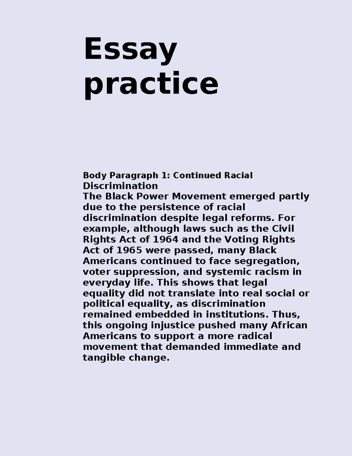 Essay Notes: The Black Power Movement and Its Key Factors - Studocu