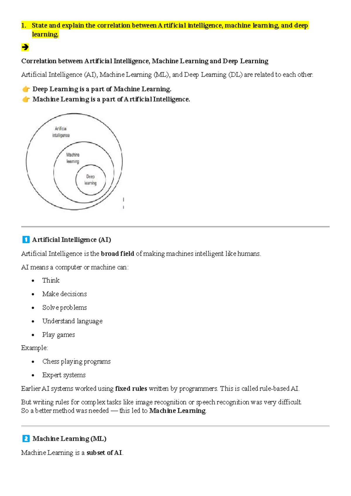 DLM 101: Correlation and Comparison of AI, ML, and DL Concepts - Studocu
