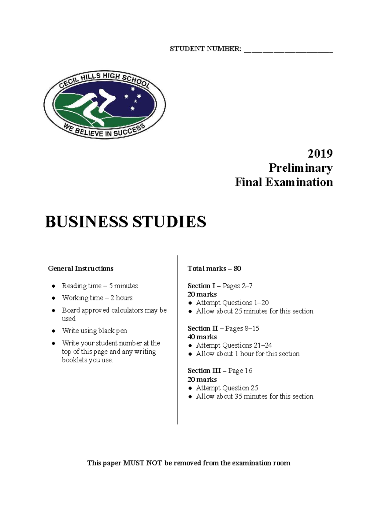 2019 CHHS 11 Business Studies Final Exam - Past Paper - Studocu