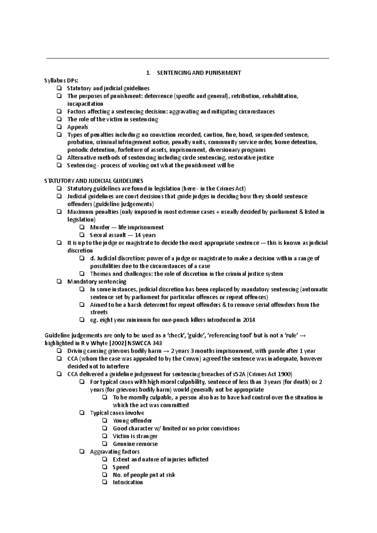 Year 12 - Legal Study Notes: Crime & Sentencing Overview - Studocu