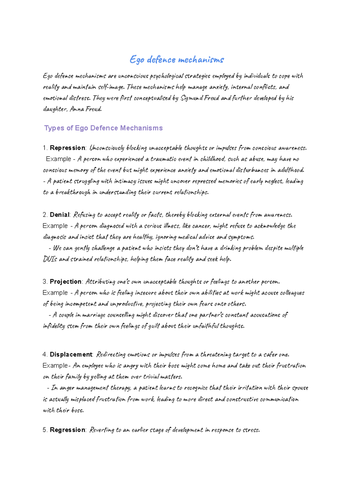 Ego Defense Mechanisms: Understanding Psychological Strategies - Studocu