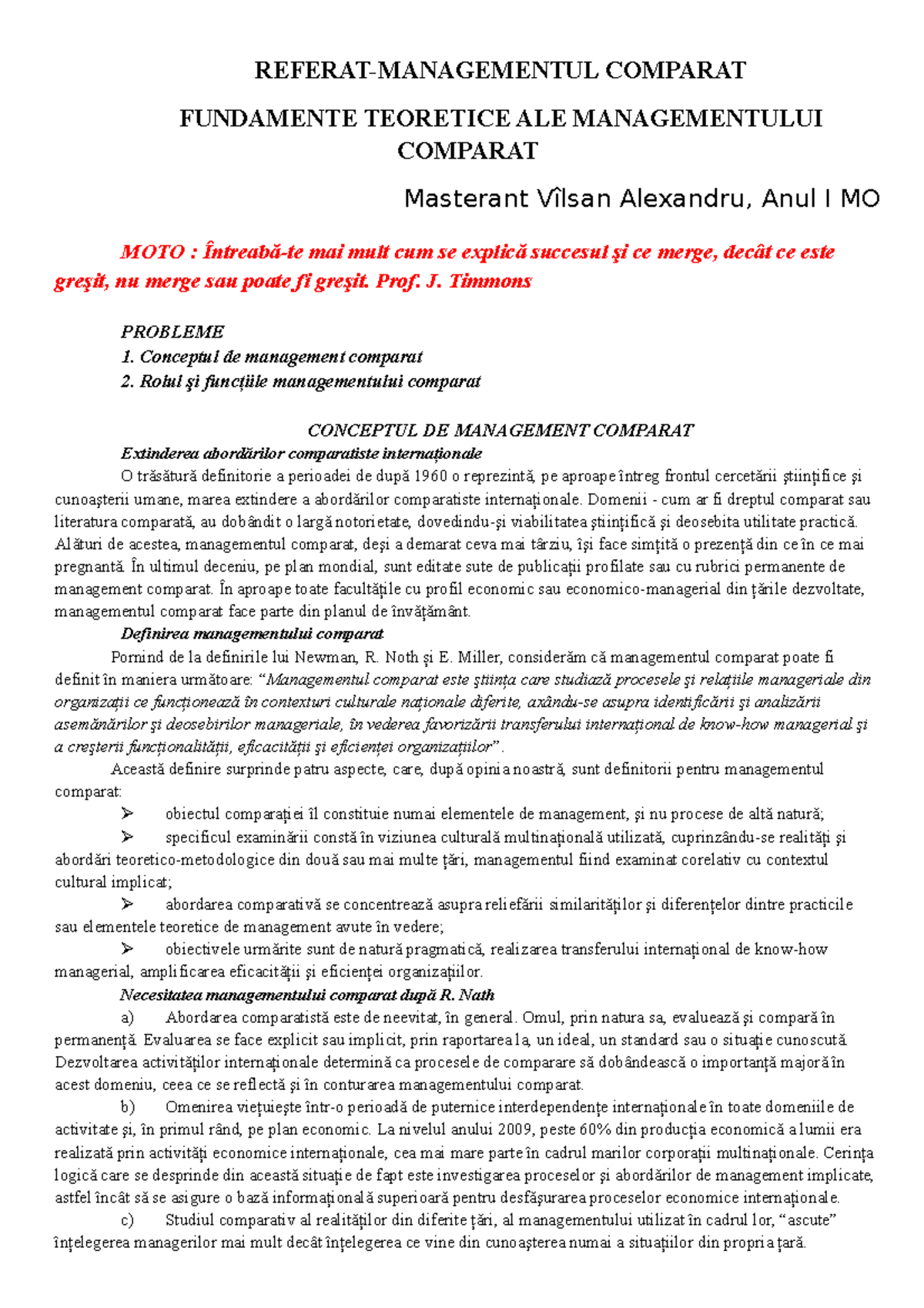 Referat- Managementul Comparat- Anul I MO - REFERAT-MANAGEMENTUL ...