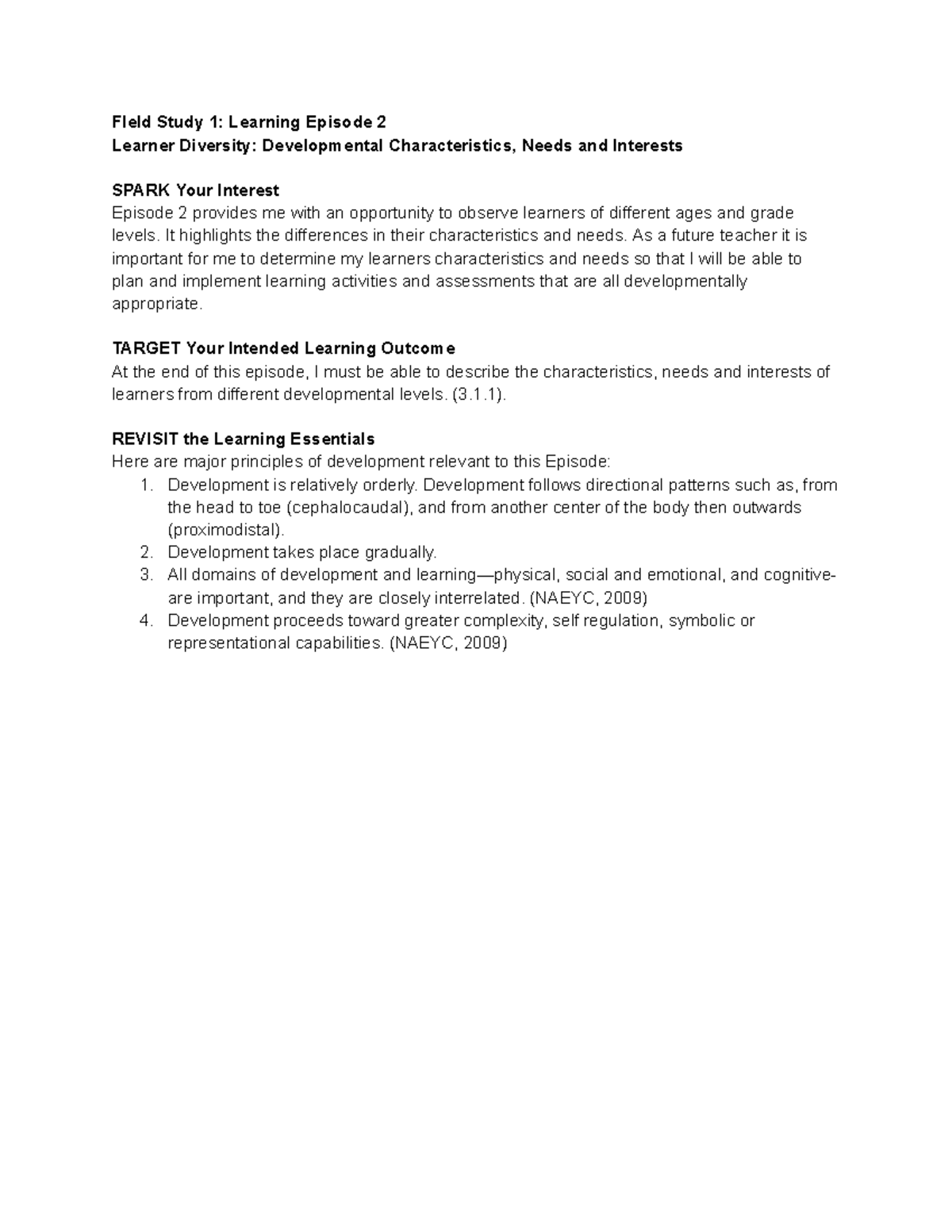 FS1: Learner Diversity - Developmental Characteristics & Needs Analysis - Studocu