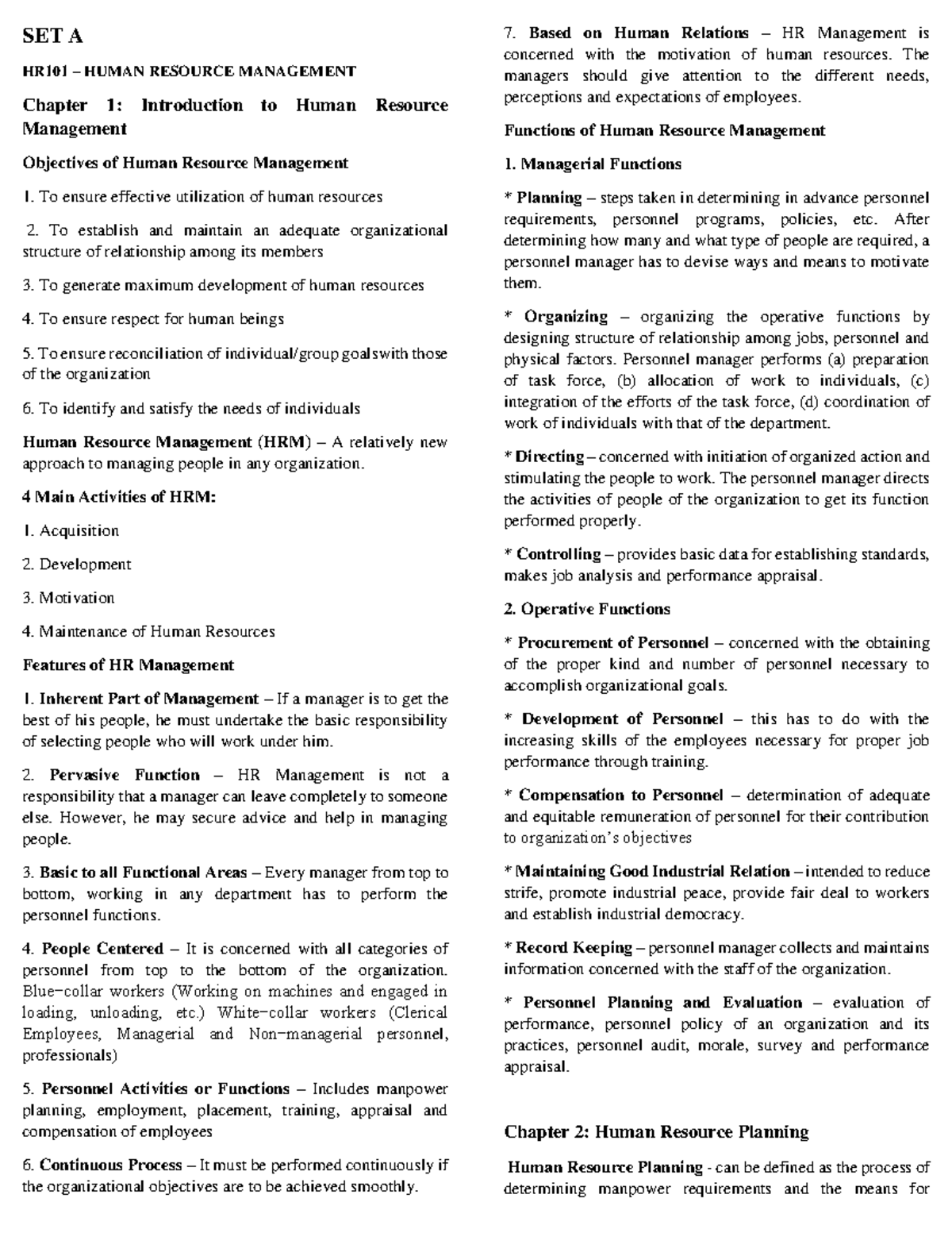 822538182 SET A CHRA Reviewer - SET A HR101 – HUMAN RESOURCE MANAGEMENT ...