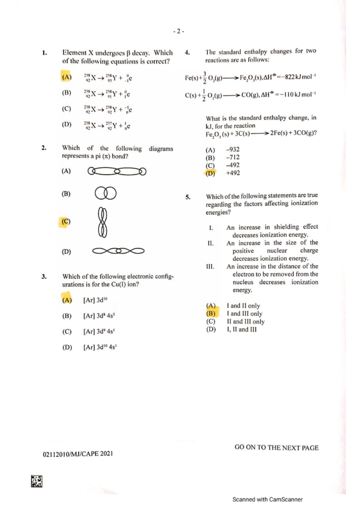CAPE Chemistry Unit 1 Paper 1 Exam Review 2021 - Studocu
