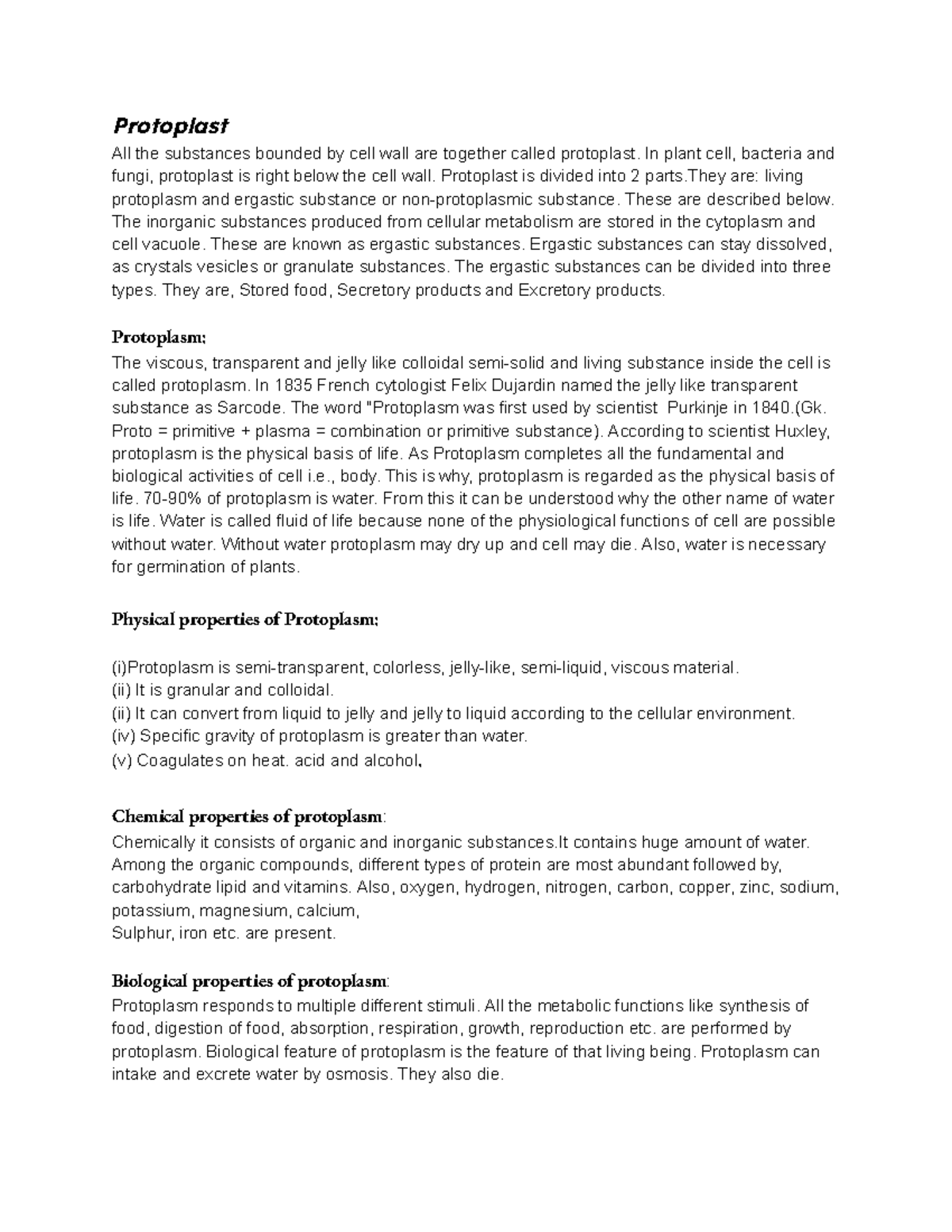 Protoplast Overview - Chapter 1 of Botany for Class 11 - Studocu