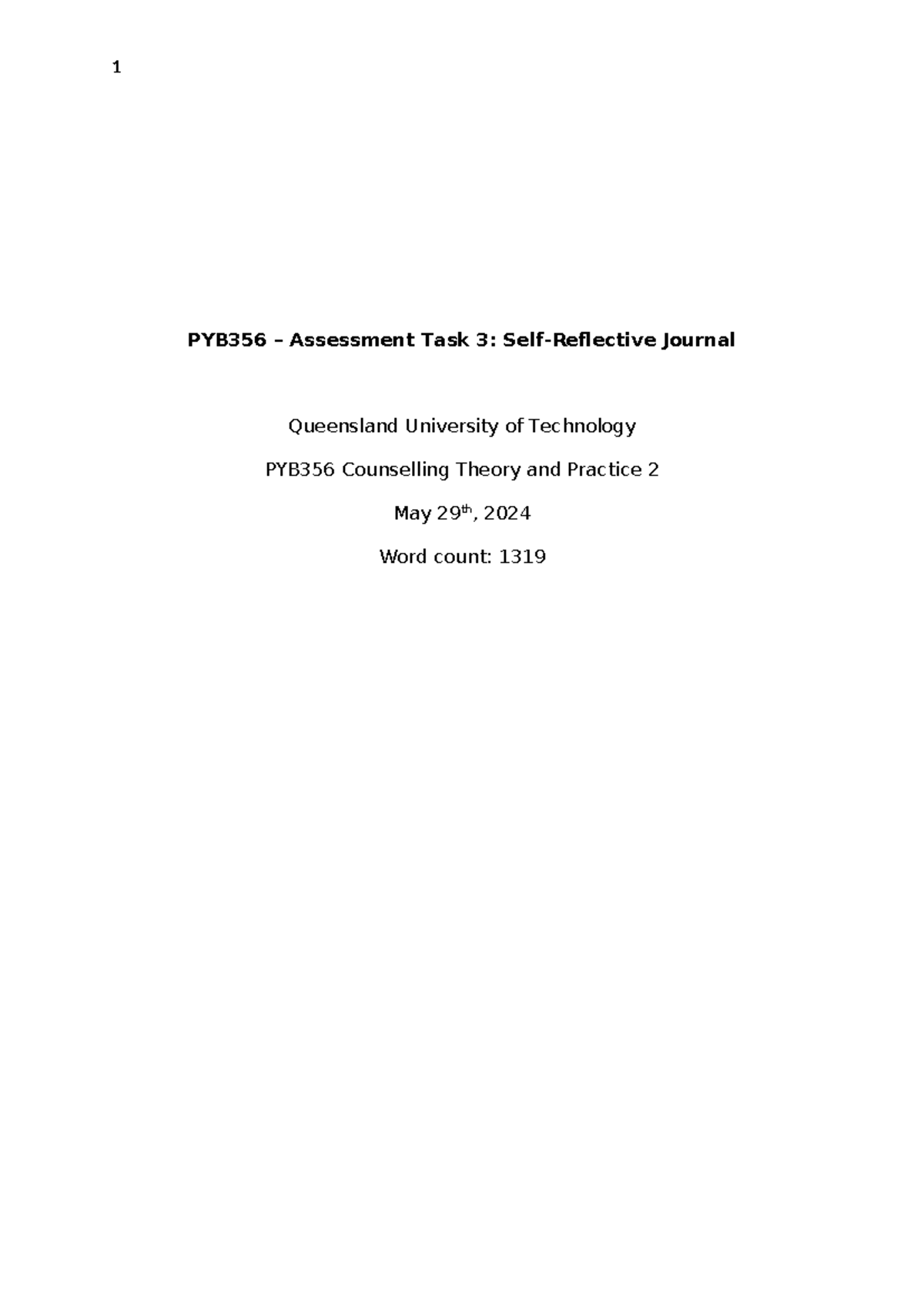 PYB356 - Reflective Journal on Risk in Counselling Practice - Studocu