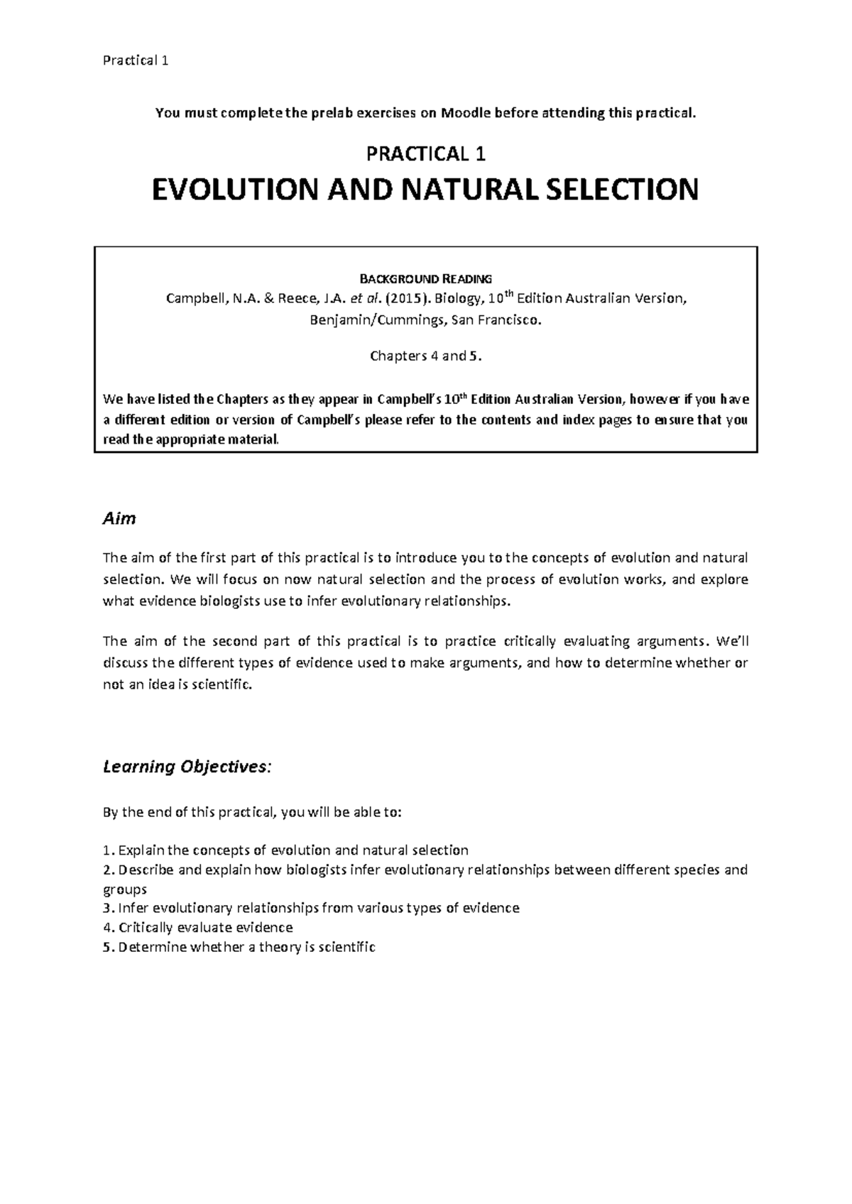 Practical 1: Evolution & Natural Selection Lab Manual Notes - Studocu
