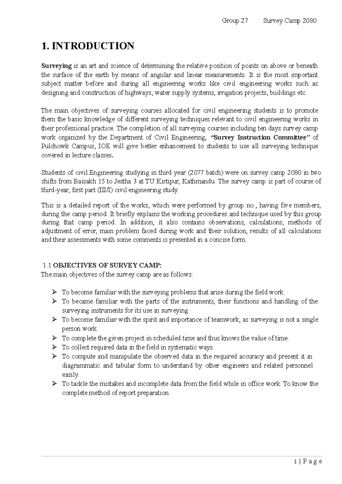 Survey Camp Theory Report for Civil Eng. III/I - Tribhuvan University ...