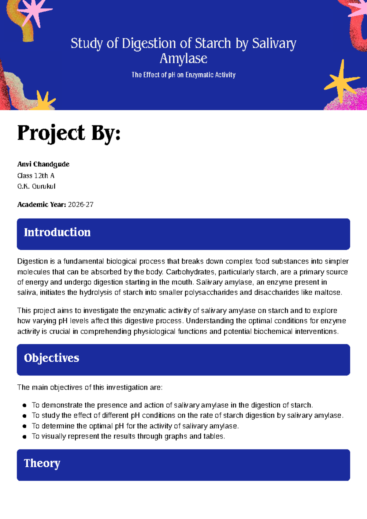 Class 12th G.K. Gurukul Project: Starch Digestion by Salivary Amylase ...