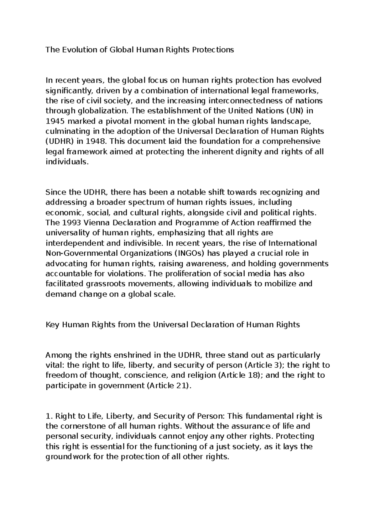 POLS 1503 AA U3 - The Evolution of Global Human Rights Protections ...