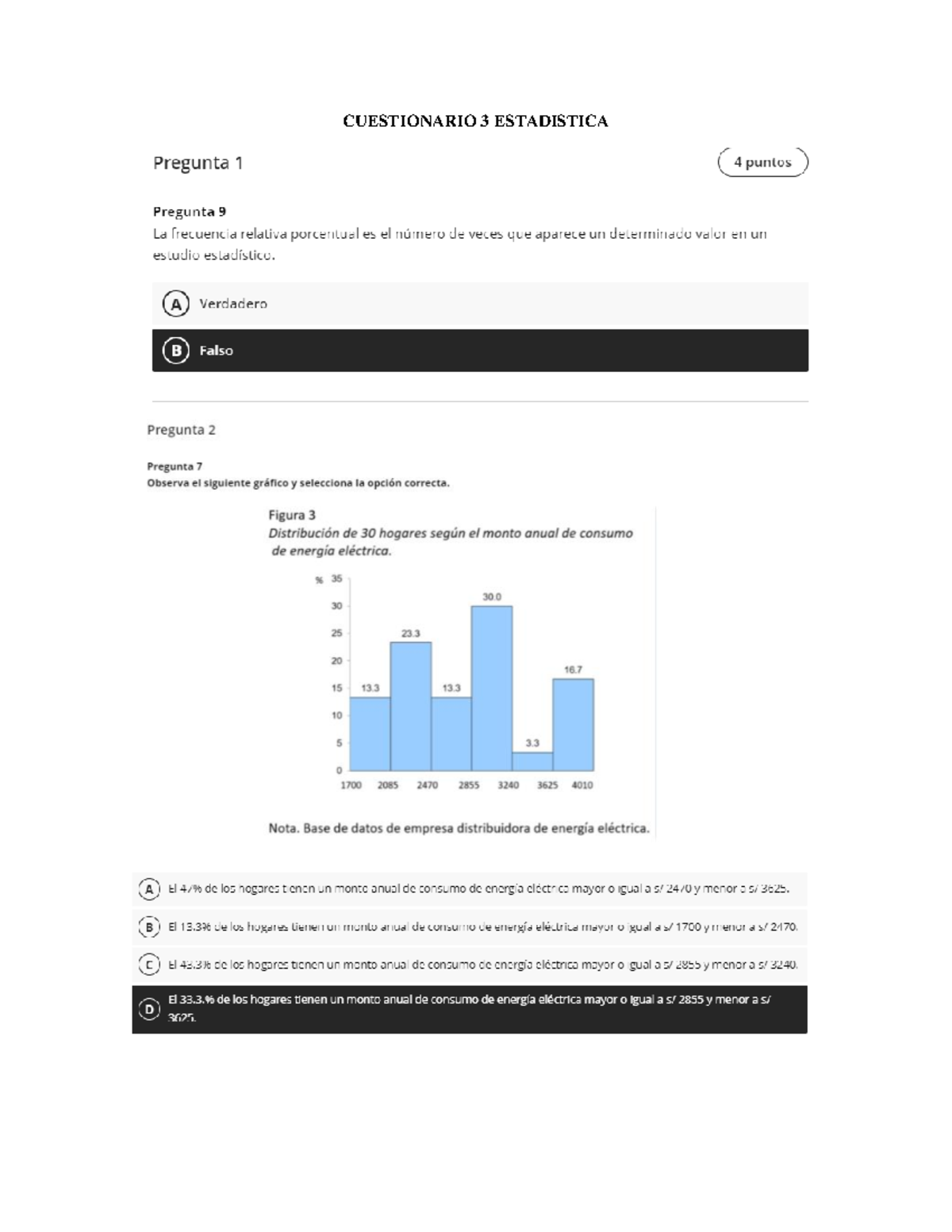 Cuestionario 3 de Estadística: Preguntas y Respuestas Clave - Studocu