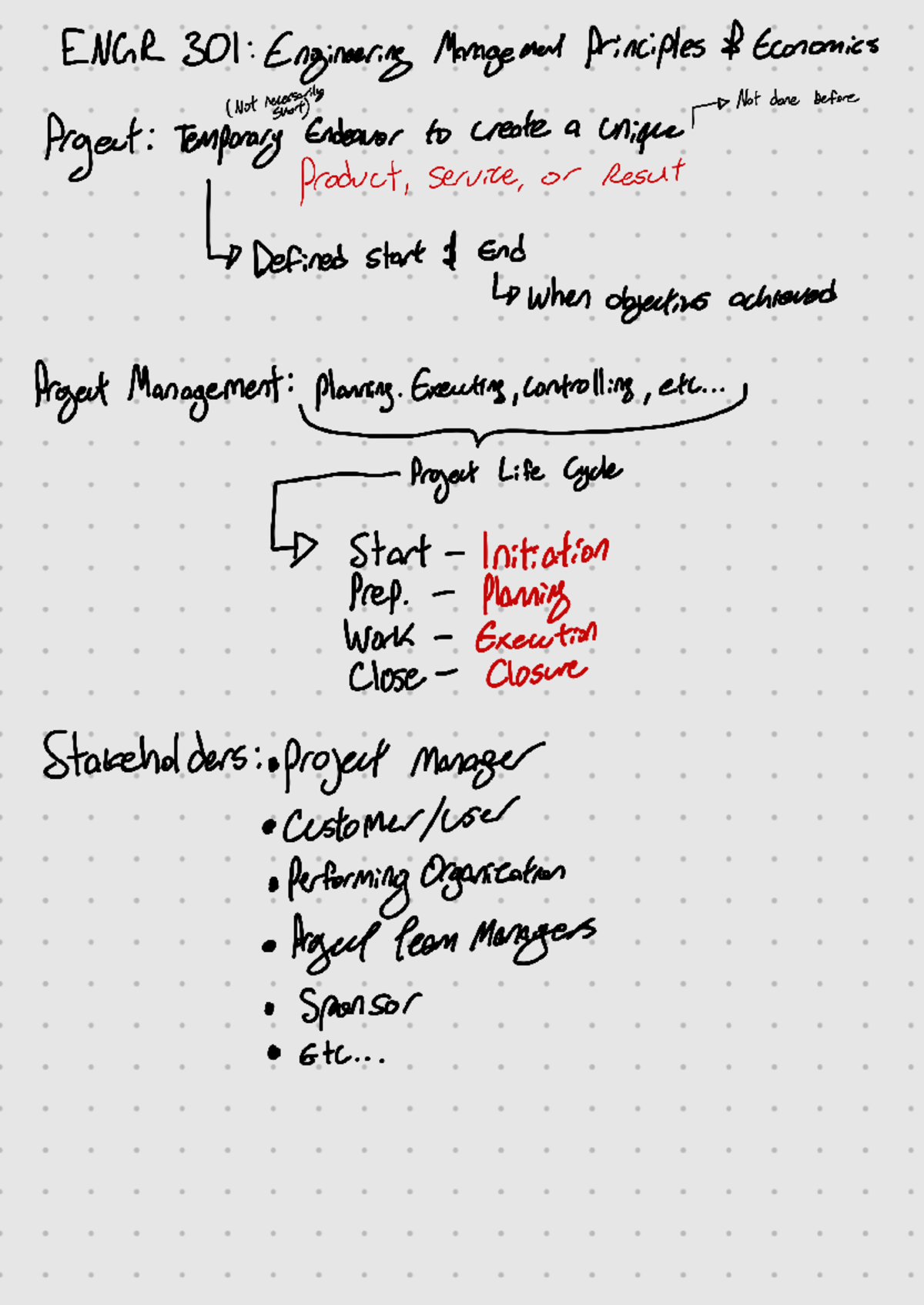 ENGR 301: Project Management Principles and Stakeholder Roles - Studocu