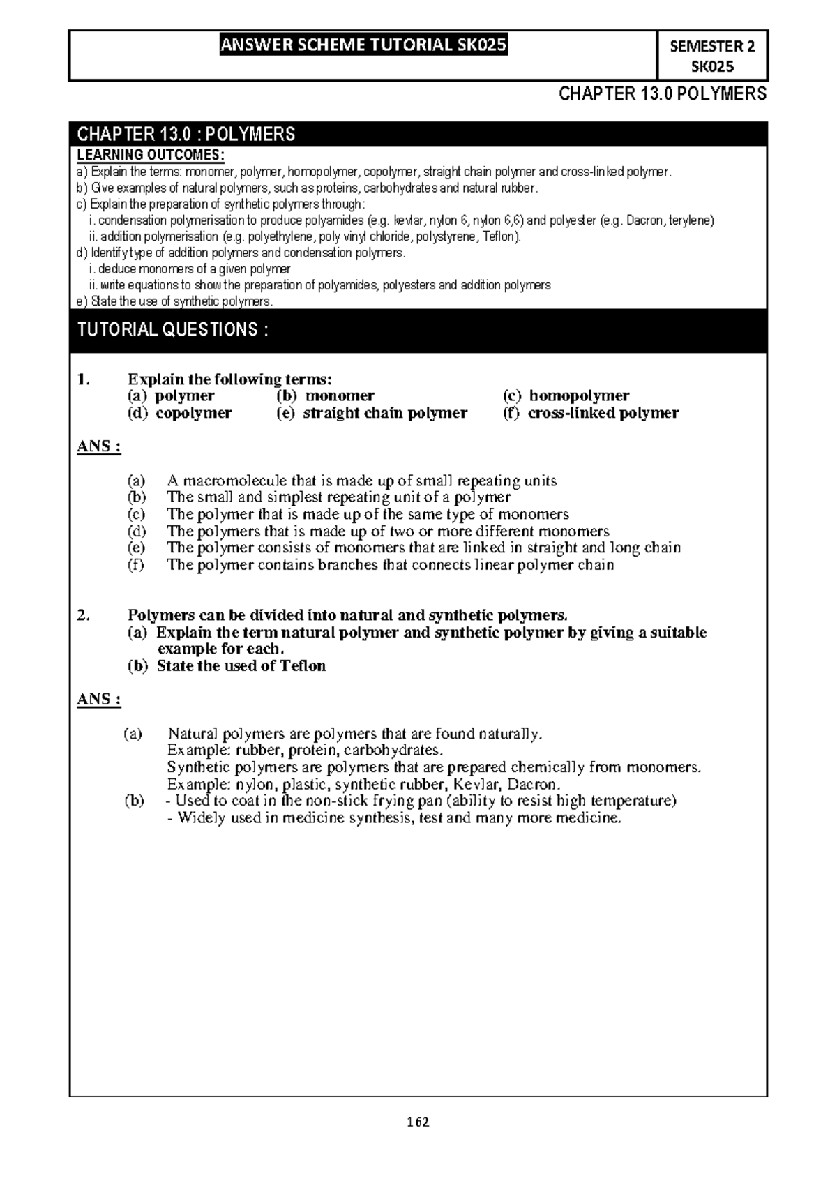 Chapter 13.0: Polymers - Comprehensive Study Notes (2020-2021) - Studocu