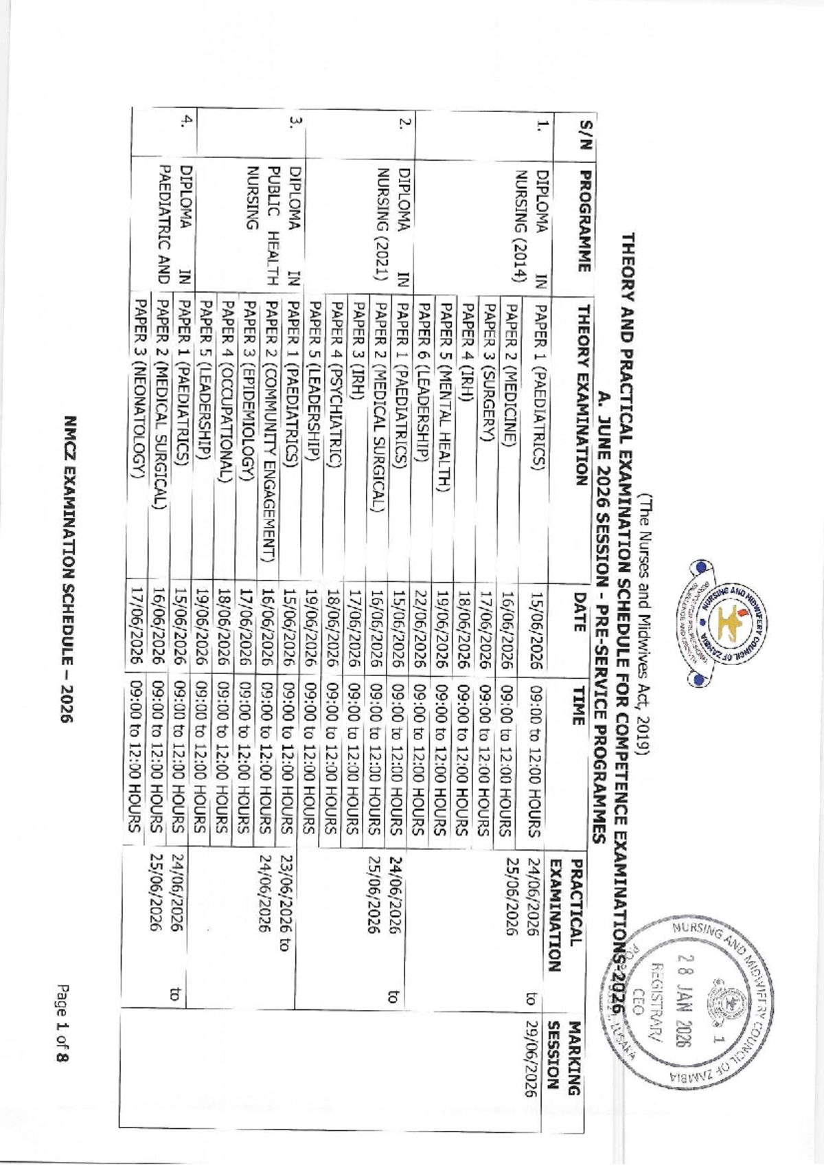 NMCZ Theory & Practical Exam Schedule for Competence 2026 - Studocu