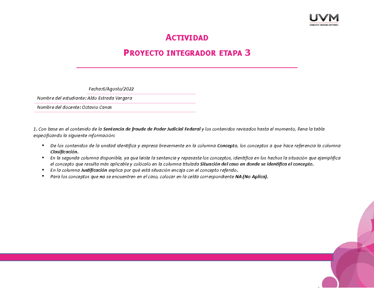 A3 EQ - Actividad de blacboard - ACTIVIDAD PROYECTO INTEGRADOR ETAPA 3 ...