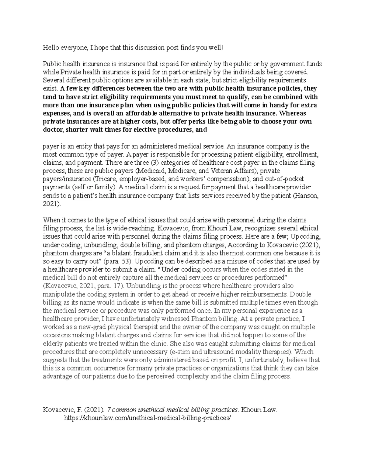 HCM 345 Module 3-1 Discussion - Claims Processing and Reimbursement ...