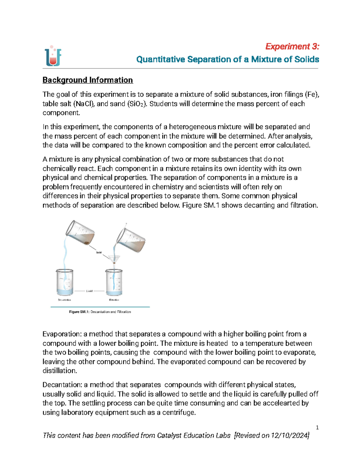 Lab Report: CPW 123 - Quantitative Separation of Solids and Mass ...