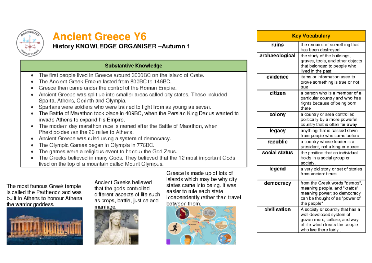 Y6 History: Ancient Greece Key Vocabulary Knowledge Organiser - Studocu