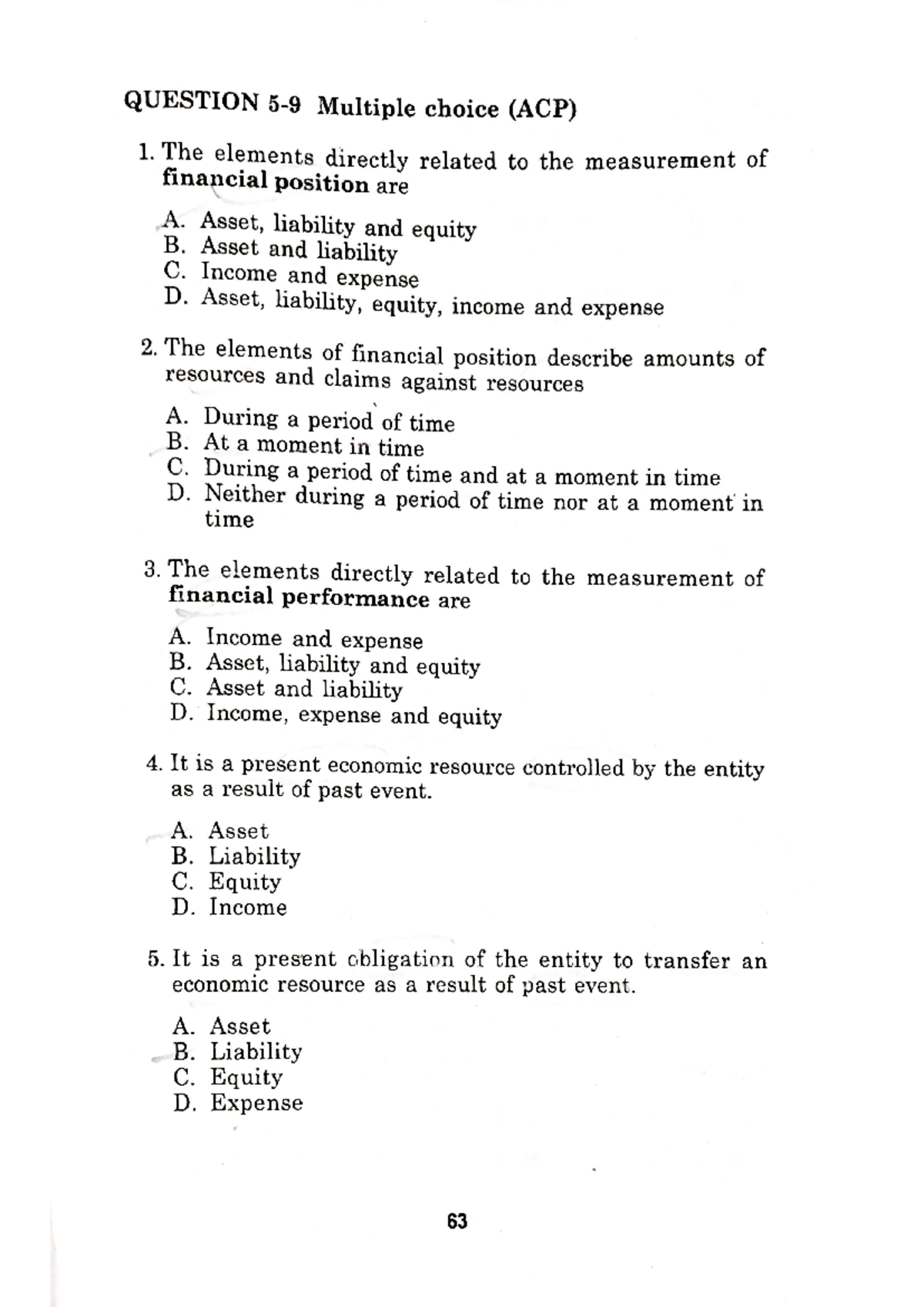 TOA - Chapter 5 - toa - QUESTION Multiple choice (ACP) 1. The elements ...