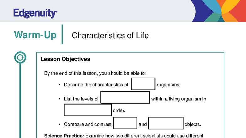 3209 02 01 Characteristics of Life Lesson Objectives - Studocu