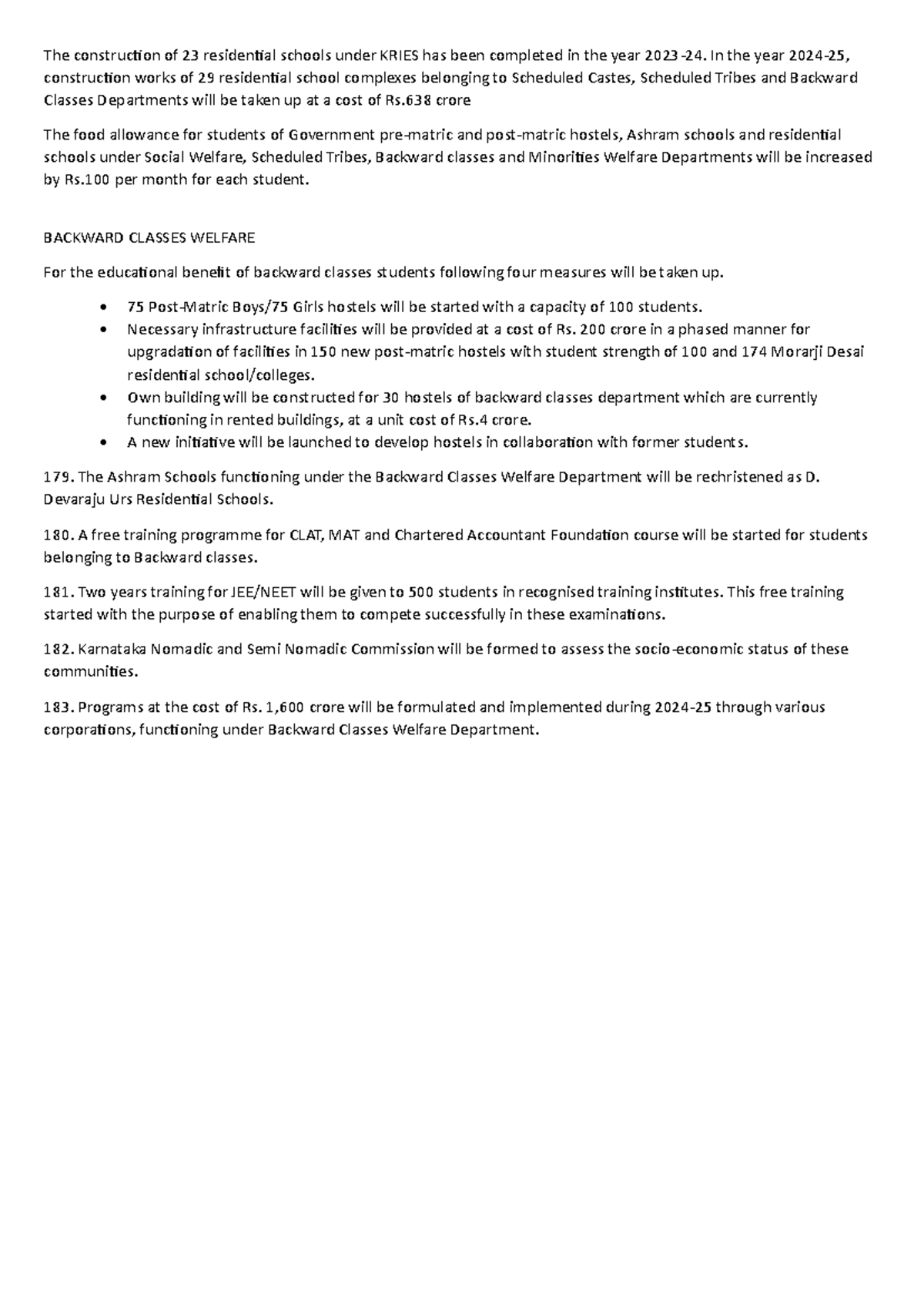 Budget BCW- 2024 - The construction of 23 residential schools under ...