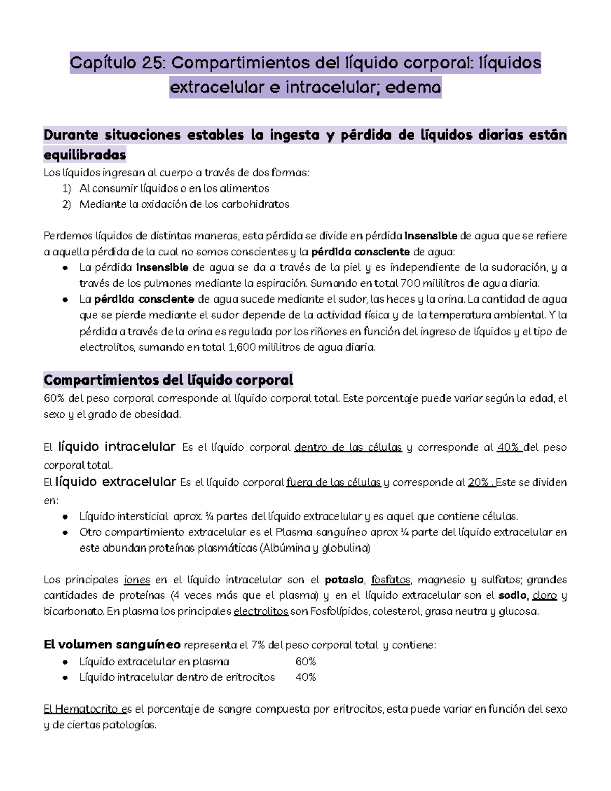 Capítulo 25 - Guyton - Capítulo 25: Compartimientos del líquido corporal: líquidos extracelular ...