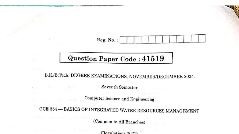 OCE 354 Final Exam: Water Management Strategies and Challenges - Studocu