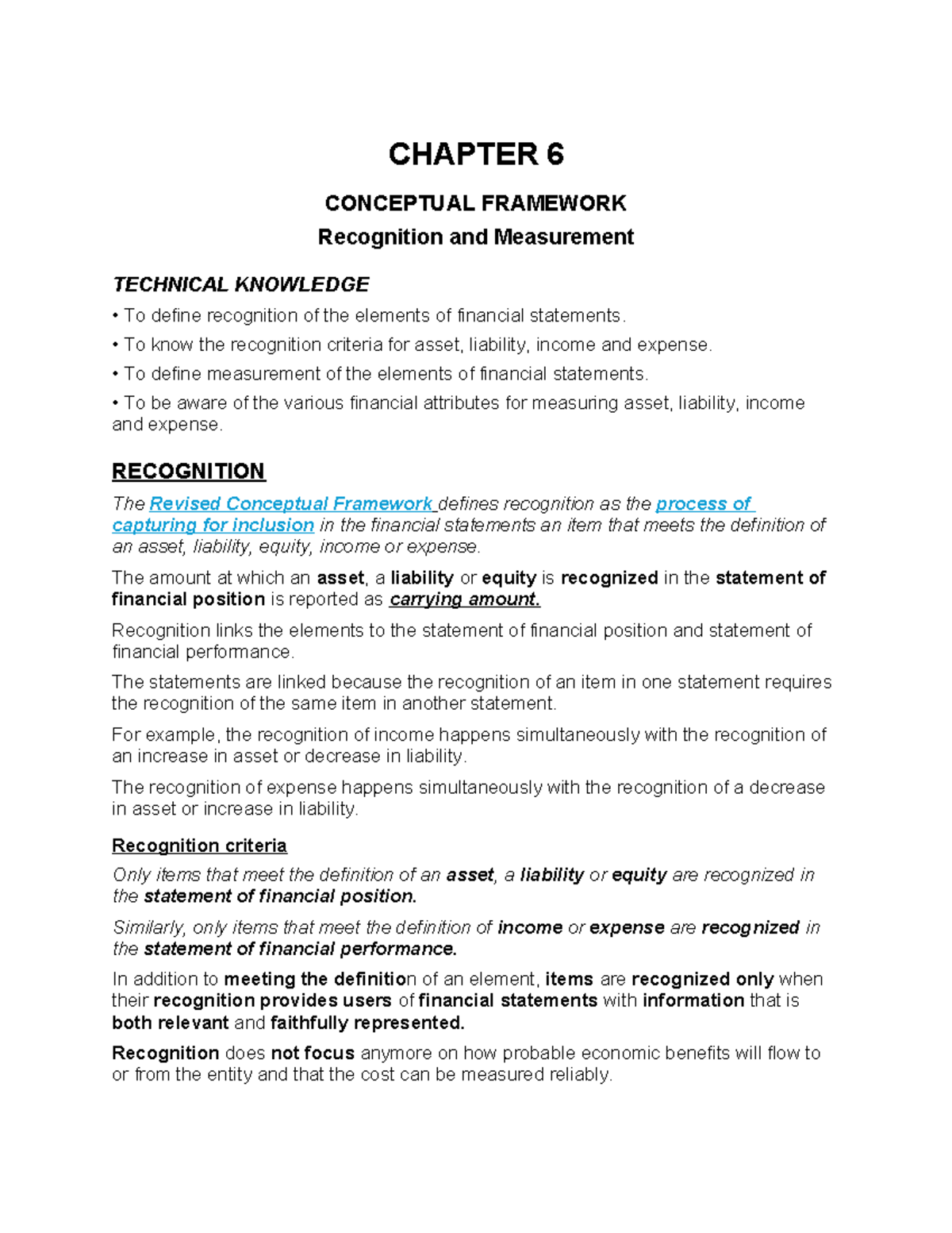 CHAPTER 6: CONCEPTUAL FRAMEWORK - Recognition & Measurement Insights ...