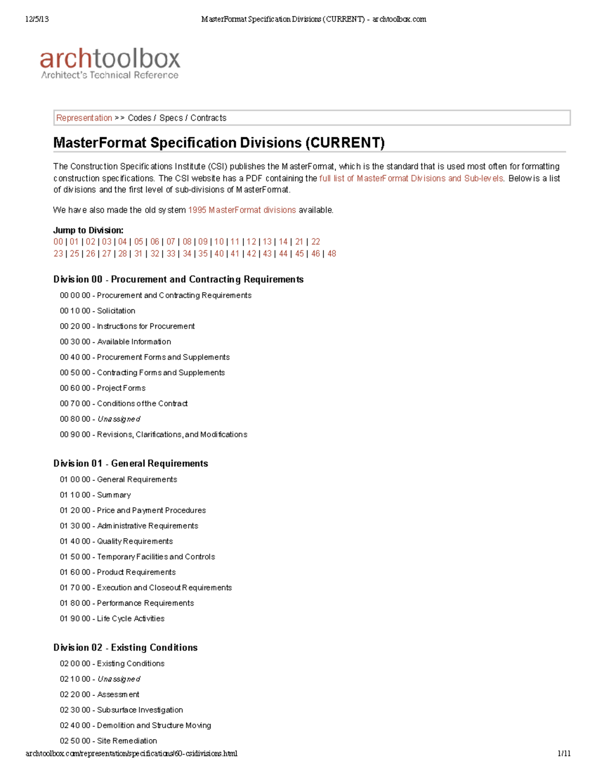 CSI MasterFormat Divisions Overview and Specification Guide - Studocu