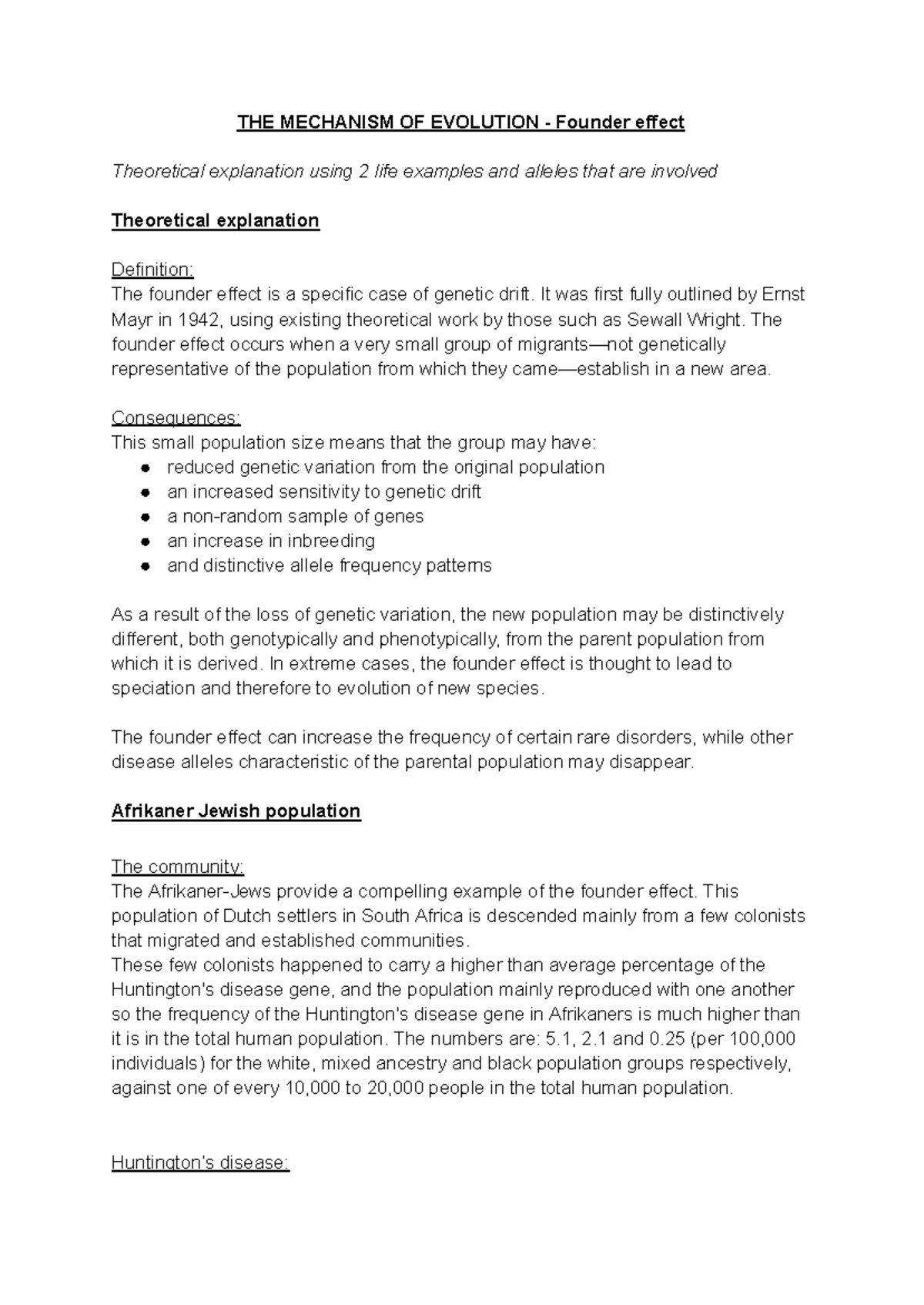 The Founder Effect: Theoretical Insights and Examples in Genetics - Studocu