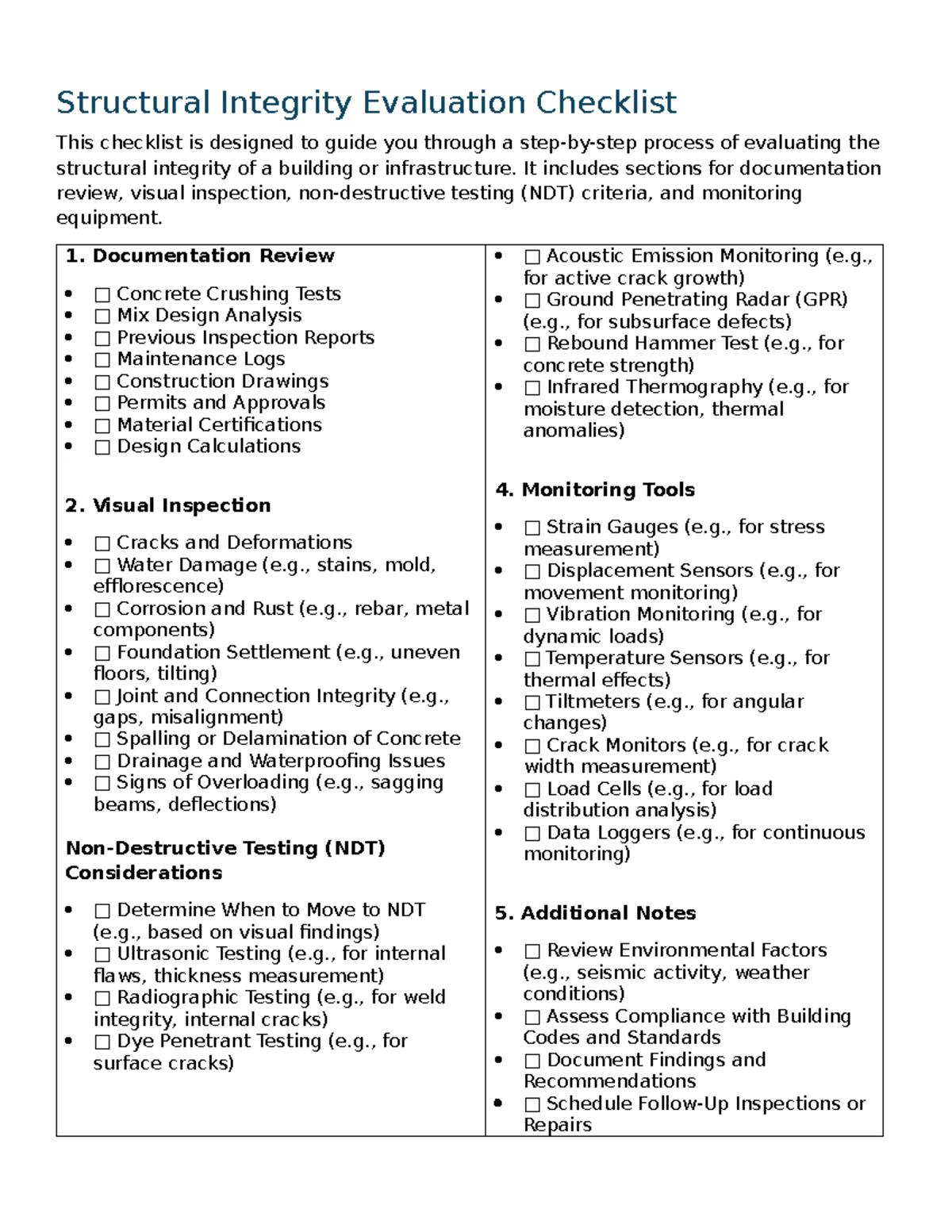 Structural Integrity Evaluation Checklist: Key Assessment Criteria ...