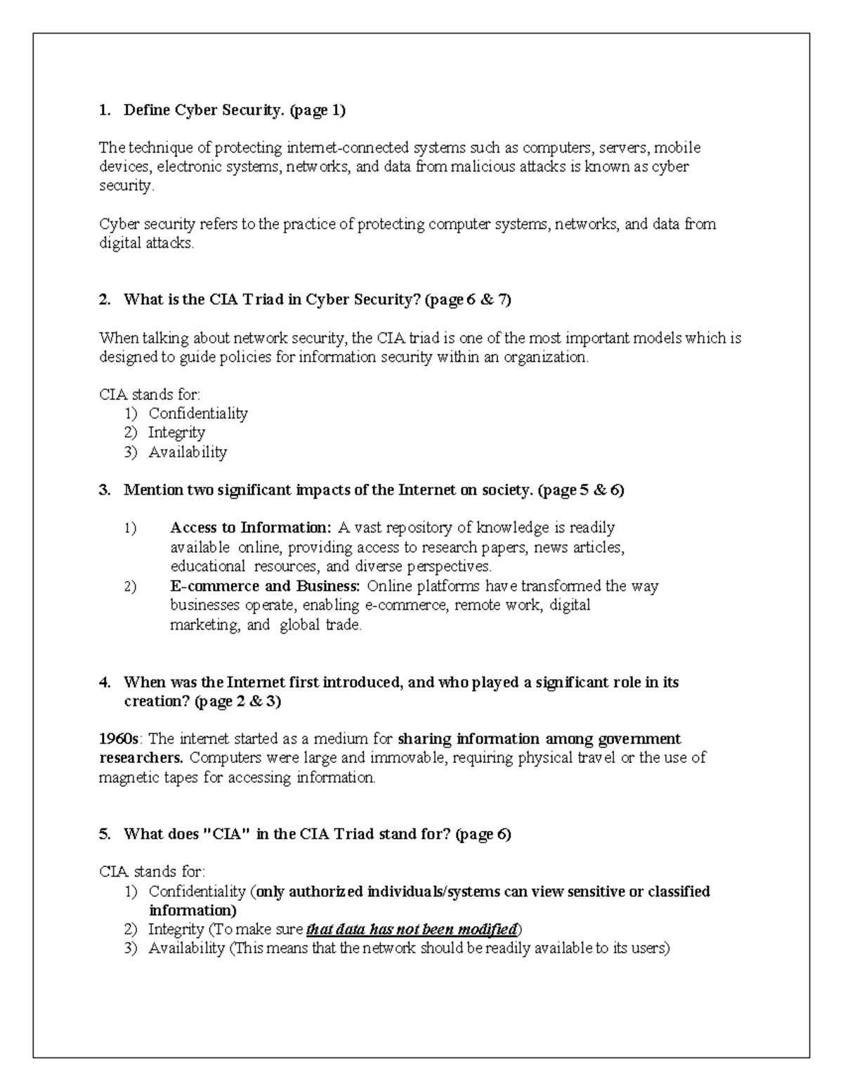 CCS340 - Cyber Security Answer Key - Define Cyber Security. (page 1 ...
