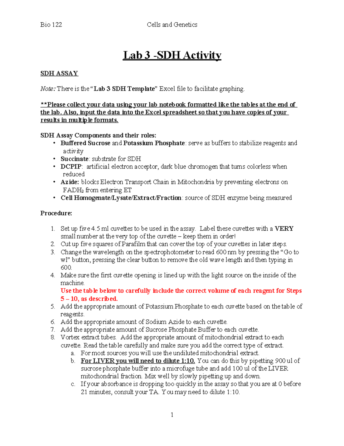 Bio 122 Lab 3: SDH Assay Activity and Data Collection Guide - Studocu