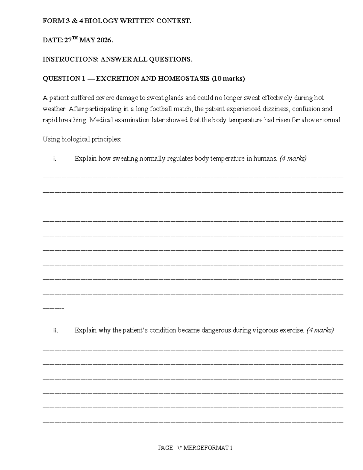 F3 & F4 Biology Written Contest: Excretion, Nutrition & Homeostasis ...