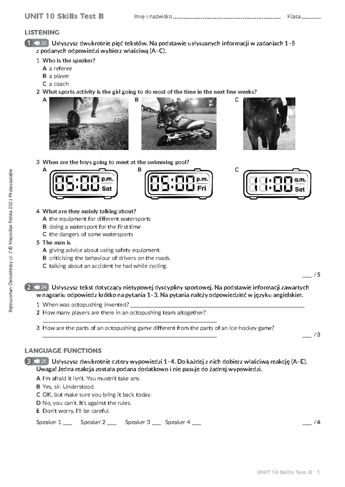 UNIT 10 Skills Test B - Listening, Language & Reading Tasks - Studocu