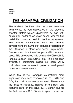 THE Harappan Civilization - History Leacture Note: THE HARAPPAN ...