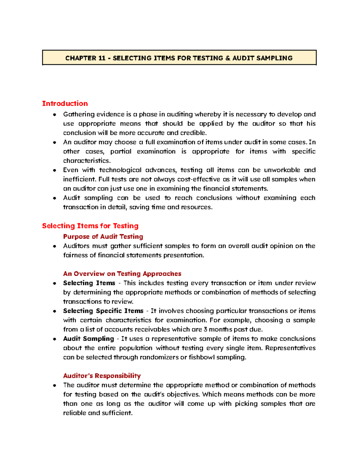 Audit Sampling Techniques and Item Selection in Audits (ACCT 201) - Studocu