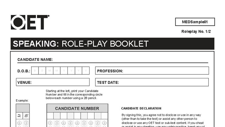 OET Speaking Roleplay Card - Northwell (MEDSample01) - Studocu