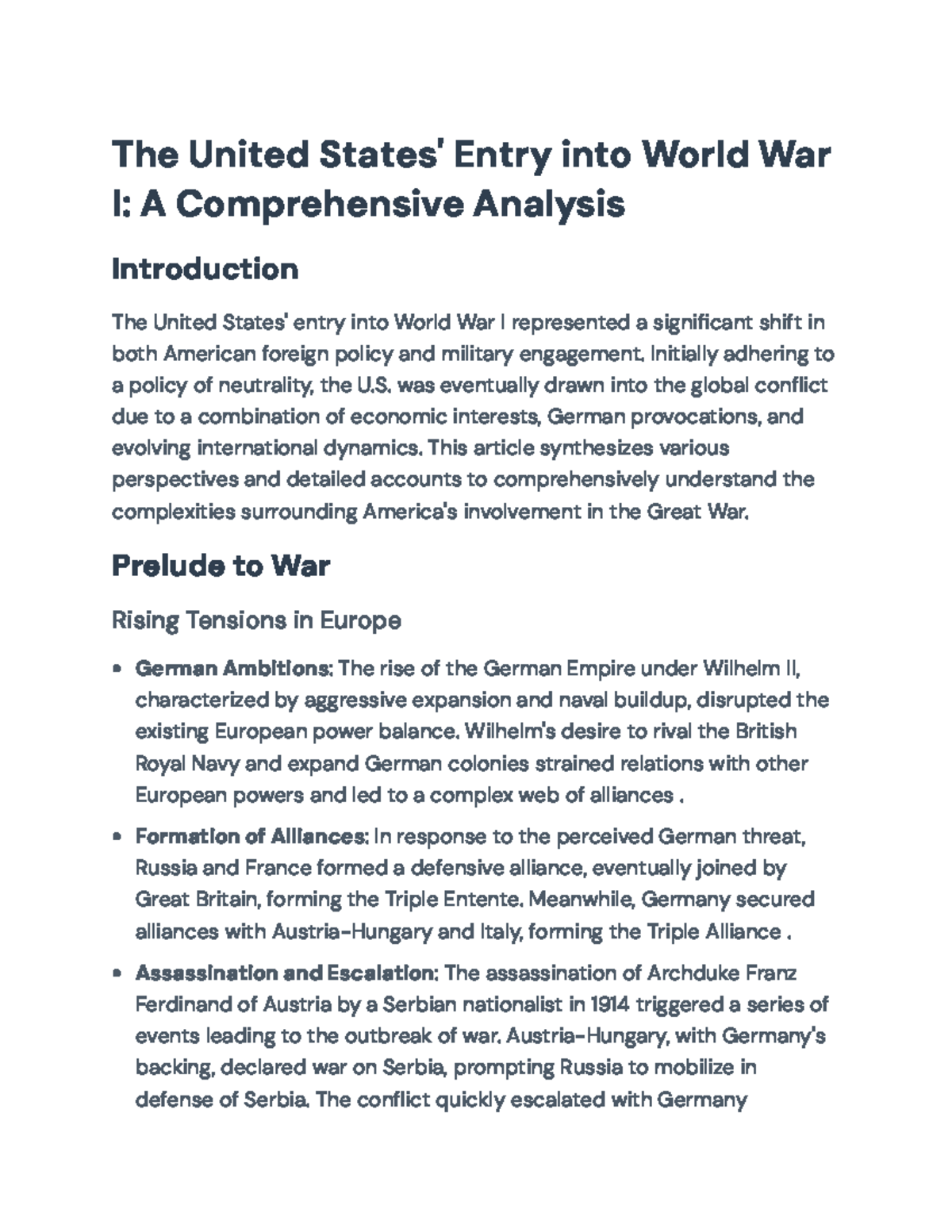 The United States' Entry into WWI: Economic and Political Analysis ...