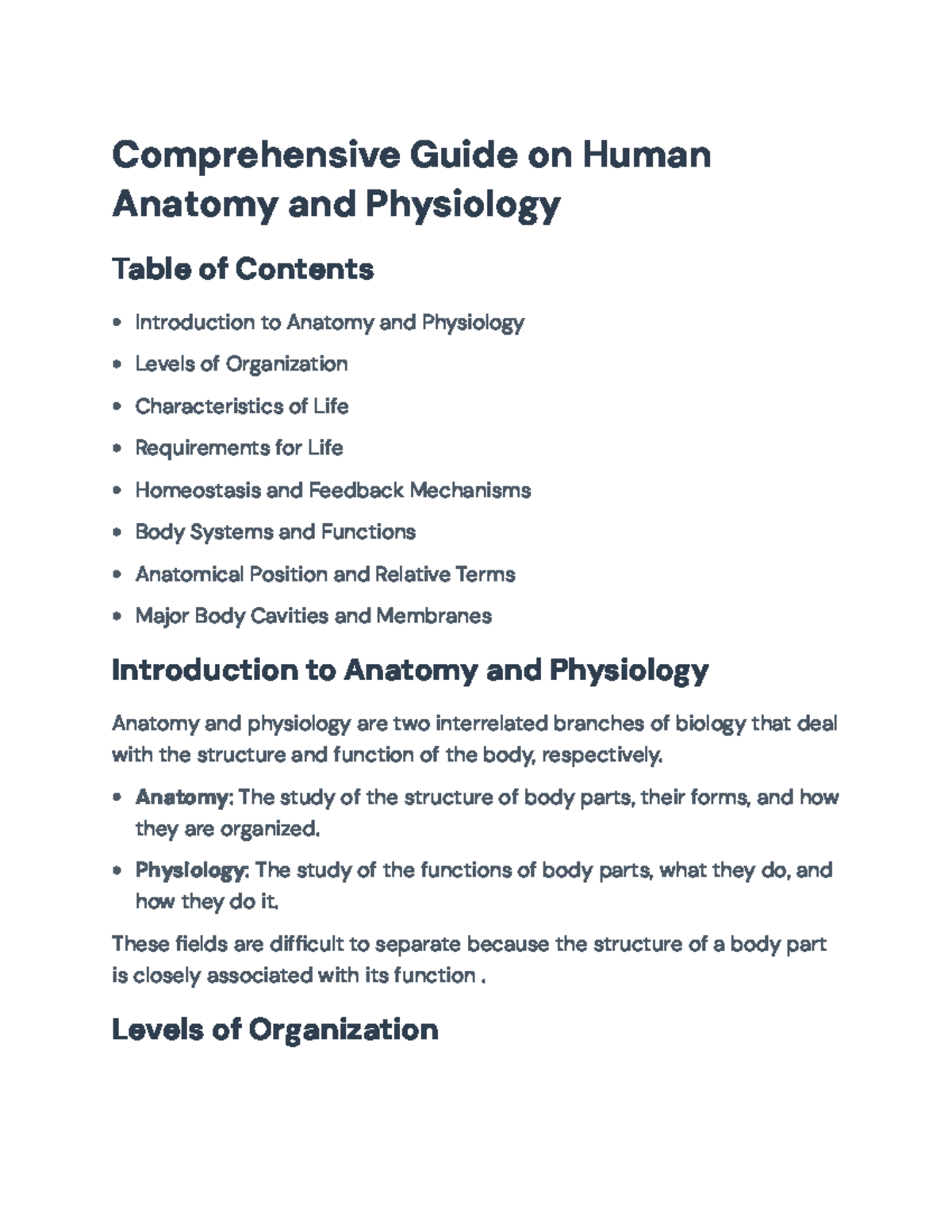 Comprehensive Guide to Human Anatomy & Physiology (BIO 101) - Studocu