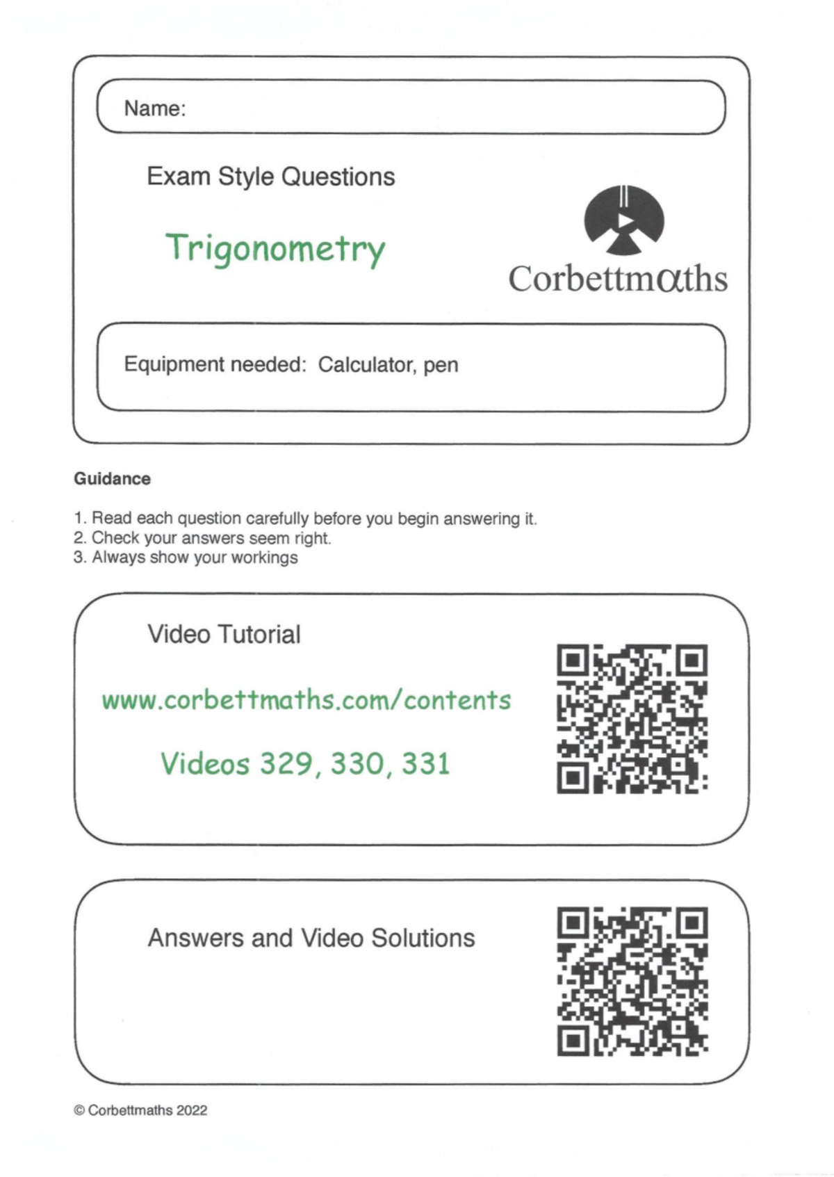 Trigonometry Corbettmaths