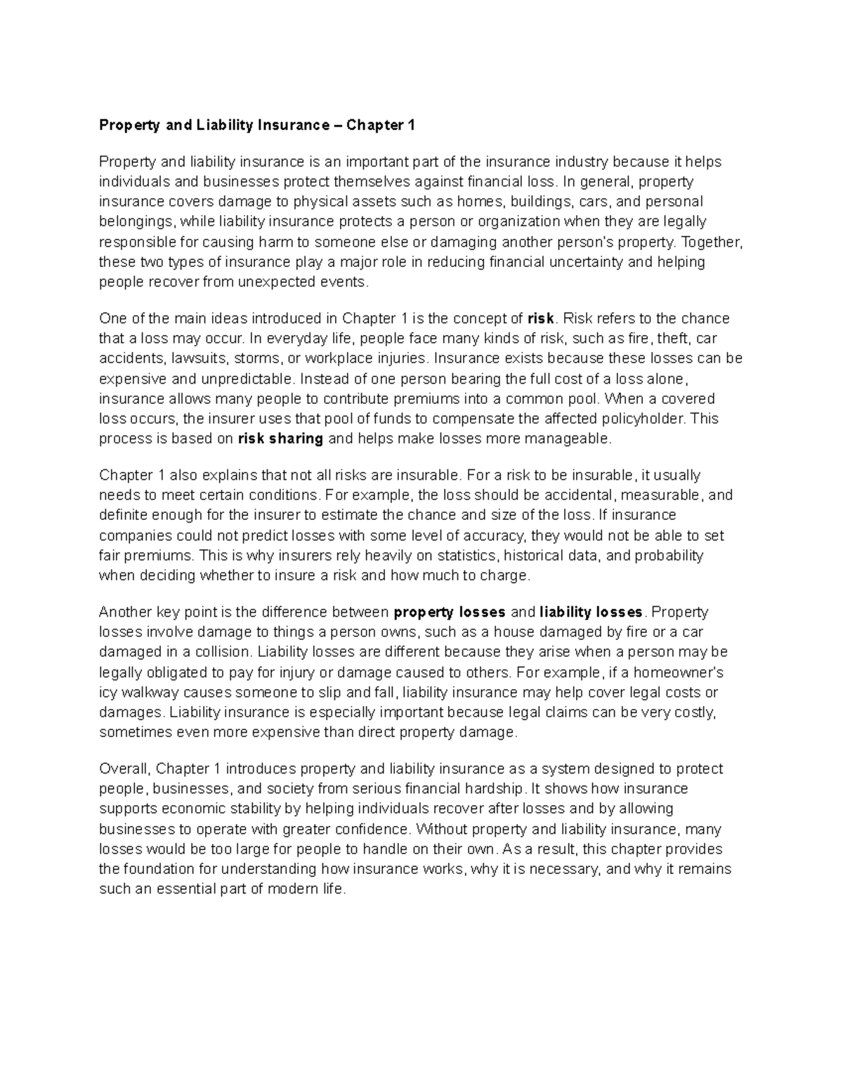 Property and Liability Insurance: Chapter 1 Overview - Studocu