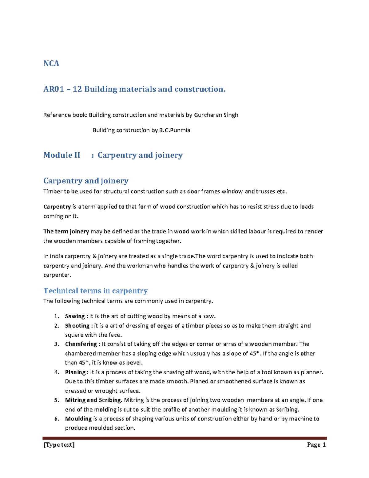 Carpentry and joinery module 4 notes - NCA AR01 – 12 Building materials ...