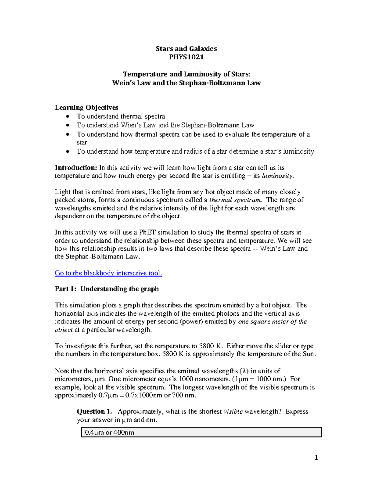 PHYS1020-Project-Stellar Temperatures and Luminosity - Stars and ...